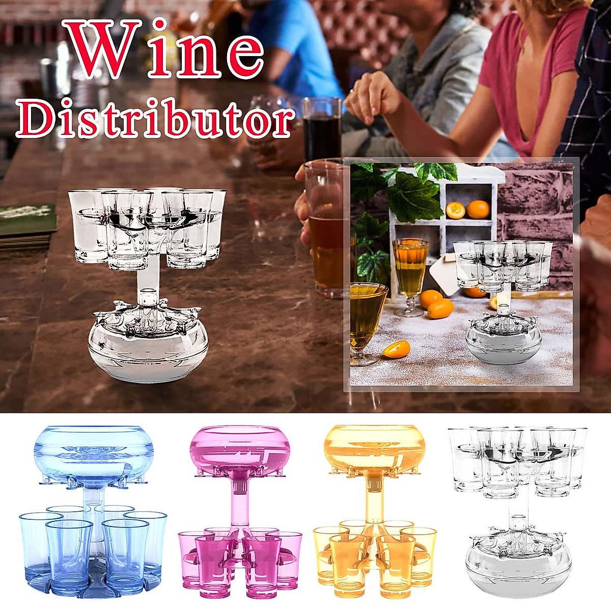 Viadha Shot Glass Dispenser and Holder Set, Adjustable Party Fancy Drink Dispenser, Multiple Shot Pourer with 6 Shot Glasses for Cocktail, Wine, Juice - Fun Gift Choice