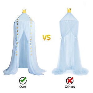 Jolitac Princess Bed Canopy for Girls Room Decor Round Lace Mosquito Net Play Tent Reading Nook Canopies Yarn Girl Dome Netting Castle (Blue)