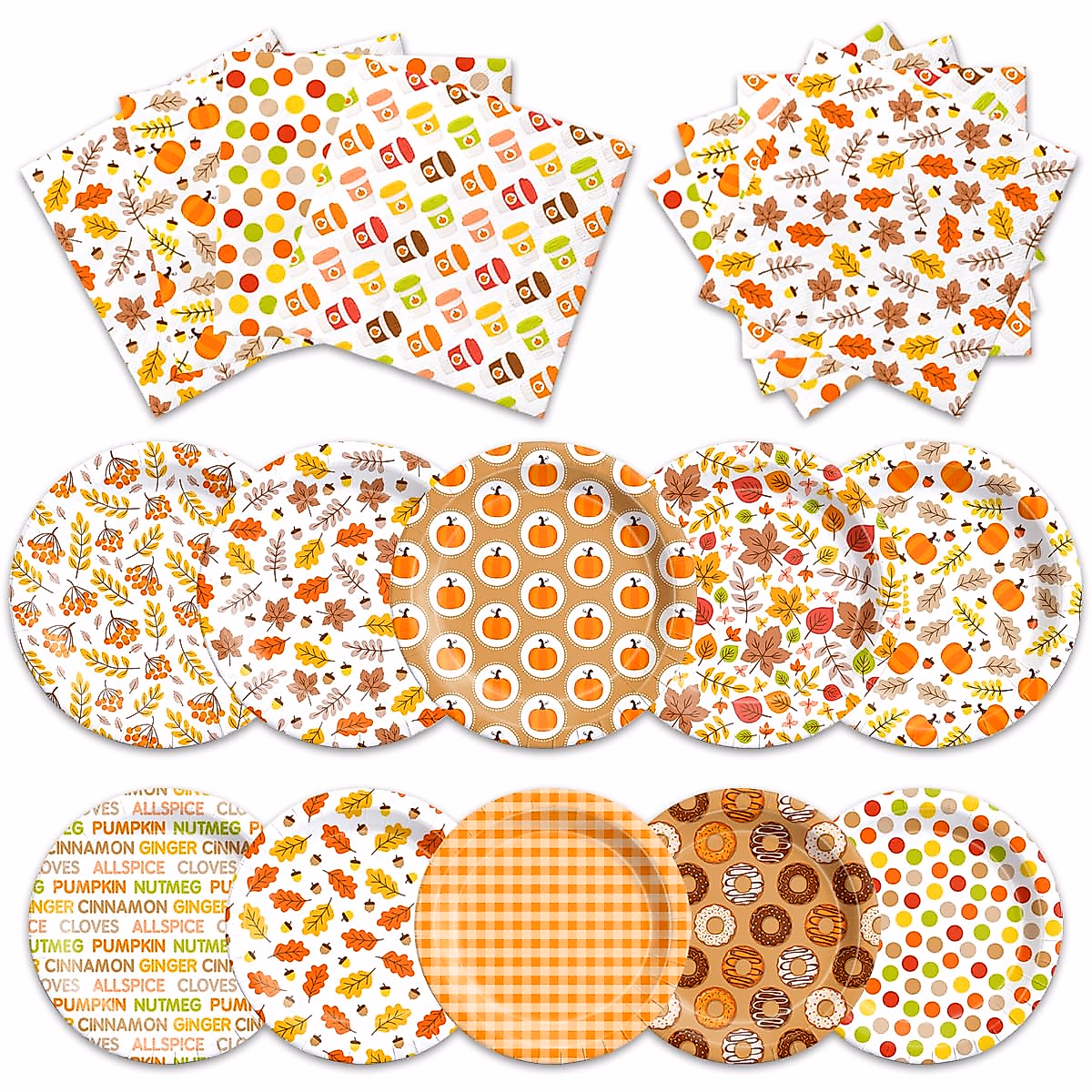 60Pcs Fall Plates and Napkins-Autumn Party Supplies Little Pumpkin Maple Leaf Dinnerware Kit for Thanksgiving,Birthday,Baby Shower
