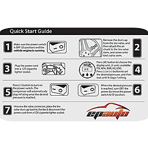 EPAuto 12V DC Portable Air Compressor Pump, Digital Tire Inflator