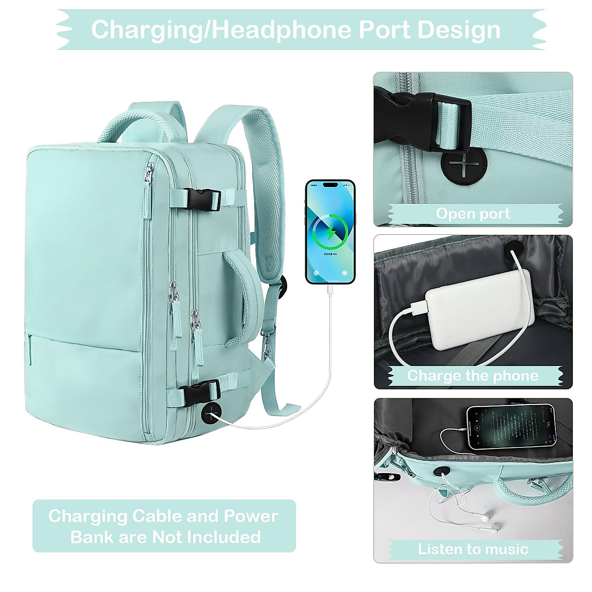 Hanples Travel Backpack for Women as Person Item Flight Approved, Large Carry On Backpack, 17.3 Inch Laptop Backpack, Waterproof Backpack, Hiking Backpack, Casual Bag (Mint Green)