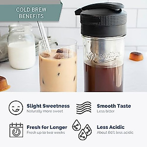 Masontops Cold Brew Makers Kit - Iced Coffee Cold Brew Coffee Maker Tea Maker - Easy Mason Jar Pour Spout & Sip Cap Coffee Accessories Coffee Cold Brew Maker 24 oz Iced Coffee Maker Cold Brew Machine