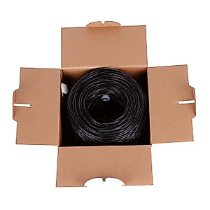 FiveStarCable Bulk Cat5e Outdoor Black 24AWG 1000 Ft Cable, Direct Burial, 350 Mhz, UV Rated Unshielded UTP Ethernet Router LAN Network CCA Easy Pull Box Cable