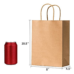 Brown Paper Bags with Handles Bulk, 100Pcs, 8x4.5x10.8Inches, Gift Bags, Brown Kraft Paper Bags, Gift Bags Bulk, Retail Bags, Party Bags, Shopping Bags, Favor Bags
