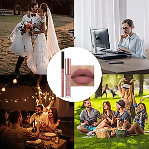 Rosarden 2Pcs Matte Lipstick and Lip Liner Set - Nude Lip Gloss and Lip Liner Set - Non-Stick Cup Waterproof Long Lasting Lipstick and Lip Liner Set -Velvety Cream Lipliner Lip Gloss MakeUp Set(#01)