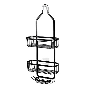 Innovatronic Bathroom Hanging Shower Organizer, Over Head Shower Caddy Basket with Hooks for Razor and Sponge, Rustproof, Anti-Swing (Black)
