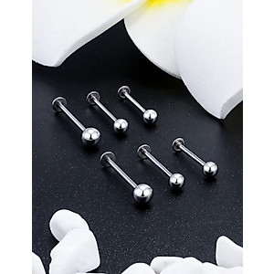 Kridzisw 16G Tongue Cheek Rings Piercing Jewelry Stainless Surgical Steel Extra Long Lip Labret Monroe Medusa Ashley Ring Stud Cheek Dimple Tongue Piercing Jewelry Women Men 14mm 16mm 19mm Bar Silver