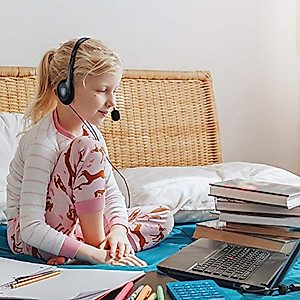 QINYOUNICE Kids Heaphones with Microphone Headphones for Kids with Microphone,Noise Cancelling and Volume Controls Kids Headphones for Online Course Computer Headset (Black Color)