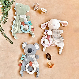 Itzy Ritzy - Bitzy Crinkle Sensory Toy with Teether; Features Ribbons, Crinkle Sound & Soft, Braided Teething Ring; Bunny