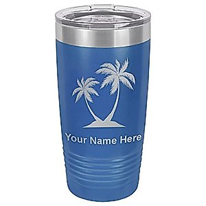 LaserGram 20oz Vacuum Insulated Tumbler Mug, Palm Trees, Personalized Engraving Included (Dark Blue)