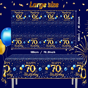 GREHUMOR 70th Birthday Decorations Men-3pcs Navy Blue 70th Birthday Table Covers Rectangle Waterproof Plastic Gold Blue Birthday Tablecloth for Men 70th Birthday Party Supplies
