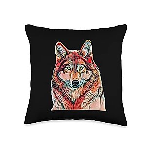 Wolves | Predator Animals Gift Birthday Christmas Wolf Moon Motif Pack Wild Lupus Colorful Design Wolves Throw Pillow, 16x16, Multicolor