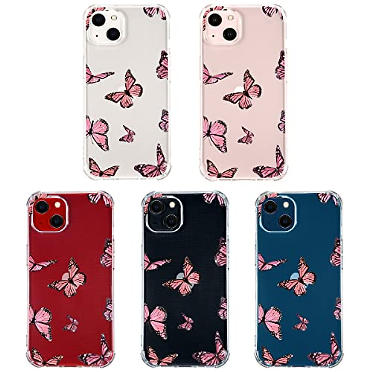 QISHANG Pink Butterfly Clear Case for iPhone 13 Mini, Transparent Slim Soft TPU Shockproof Corner Bumper Protective Cover Cute Kawaii Animal Pattern Anti-Scratch Cases for Kids Woman Teens Girls Boys