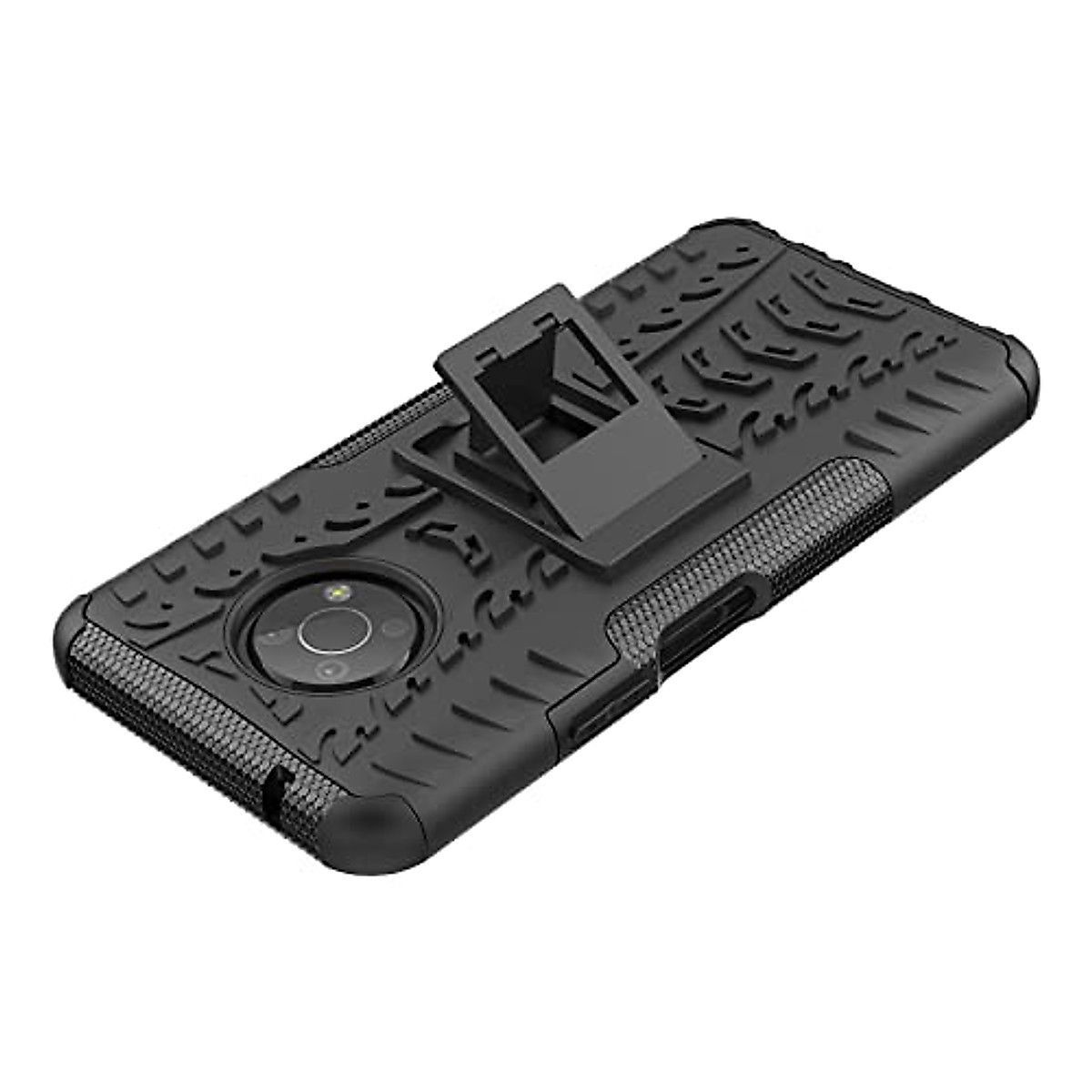 FLYME for Nokia G300 case with Tempered Glass Screen Protector(2 Pack), Heavy Duty Shockproof Anti-Scratch Non-Slip Hybrid Defender Armor Dual Layer Kickstand Phone Case Cover,Black