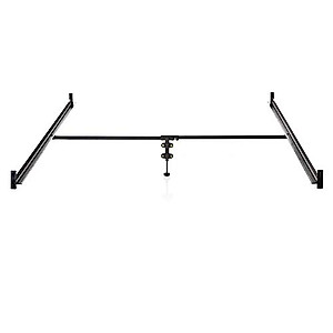 MALOUF Hook-on Metal Bed Rails with Center Bar and Adjustable Height Support Foot, Twin/Full, Black
