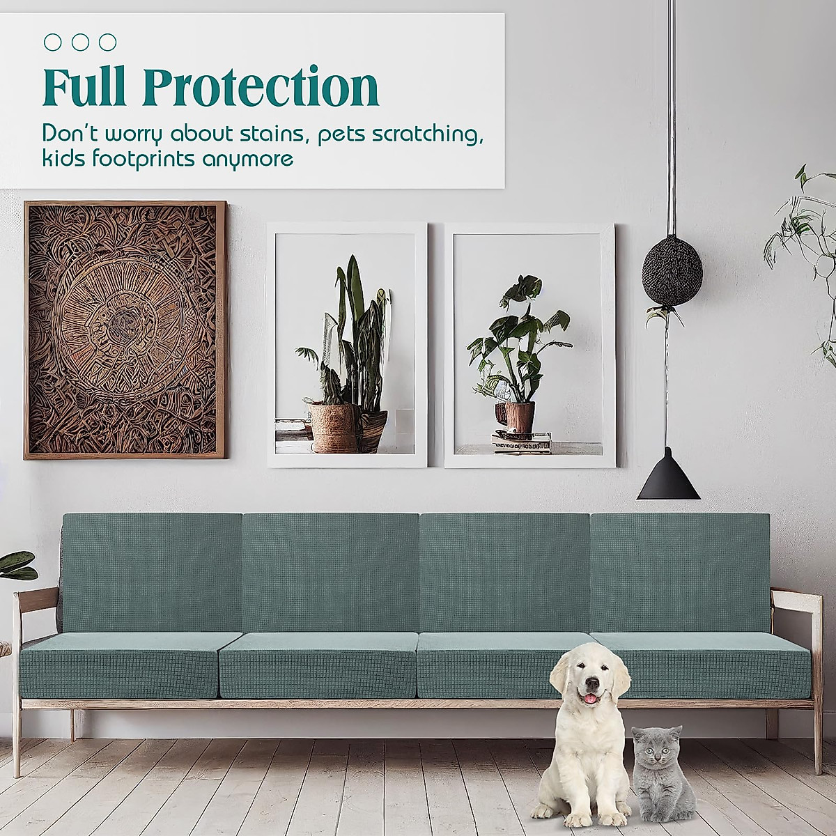 Newwiee 8 Patio Stretch Sofa Cushion Covers Outdoor Cushion Covers Replacement Couch Slipcovers Sofa Seat Cover Soft Chair Cover Furniture Protector for Pet (Dark Green)