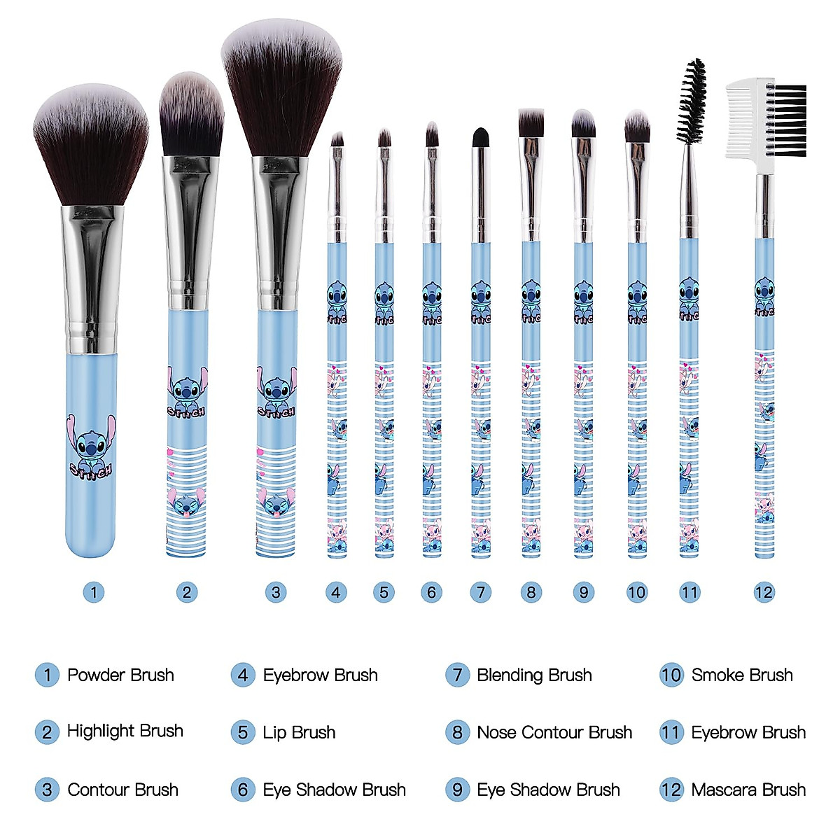 U-CHYTY Cartoon Kitty Makeup Bag with Makeup Brush Plush Stitch Cosmetics Case 8 Pcs Cosmetic Brush Kawaii Capacity Bag for Women -5