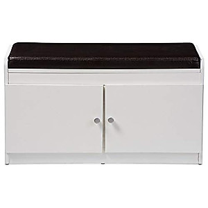 Baxton Studio Margaret Modern & Contemporary Wood 2-Door Shoe Cabinet with Faux Leather Seating Bench, White