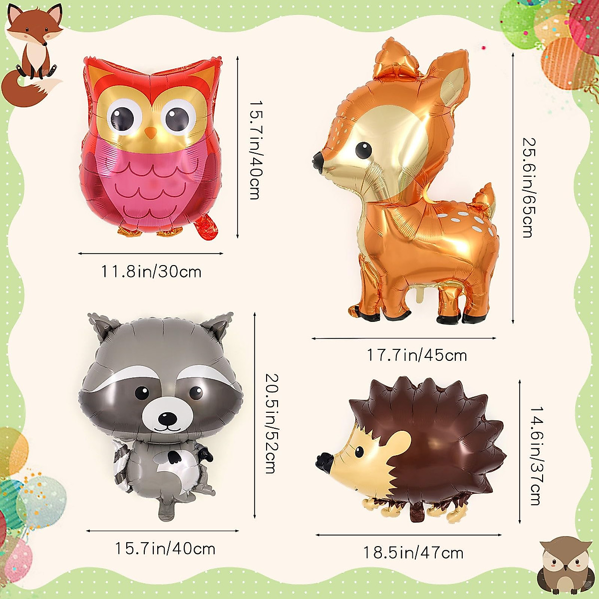 Woodland Animal Balloons, 8 Pcs Large Cute Forest Animal Foil Balloons, Deer Fox Squirrel Rabbit Balloons for Woodland Themed Party Camping Birthday Baby Shower Gender Reveal