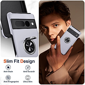 JAME for Google Pixel 7 Pro Case, Slim Fit Case for Pixel 7 Pro with Invisible Ring Kickstand, [Military Grade Drop Tested] Dual Layer Shockproof Protective Phone Case for Pixel 7 Pro 6.7", Silver