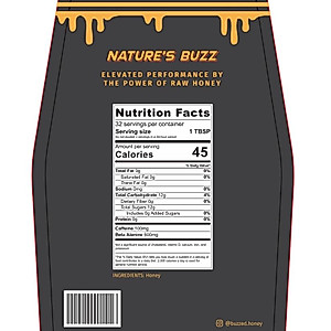 Buzzed Honey - 16oz (32 servings), Raw Unfiltered Honey, Preworkout, Natural, Clean Energy, Caffeinated, Strength, Endurance & Energy