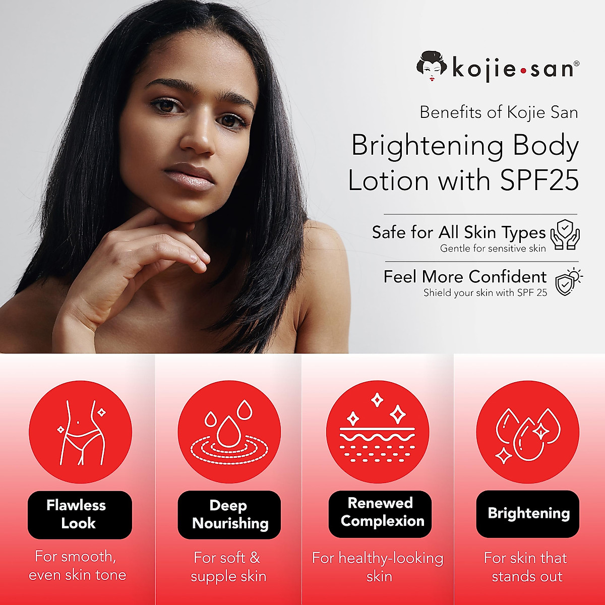 Kojie San Kojic Acid Lotion - Nourishing & Skin Brightening Body Lotion with Rosehip, Shea Butter & Vitamin E for Flawless Even Skin Tone - 150ml