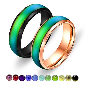 Uloveido Women's 6mm Rosegold Plated Color Changing Mood Rings for Women High Polished Stainless Steel Band Promise Rings for Her Size 8 Y1854
