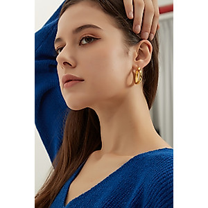 Gold Heart Earrings for Women Trendy Chunky Gold Hoop Earrings Hypoallergenic Earrings Thick Heart Hoop Earring Lover Valentines Day Great Mother Gifts