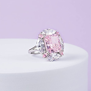 Hius Adjustable 925 Sterling Silver AAA Cubic Zirconia Engagement Ring Pink Cubic Zirconia Wedding Promise Rings for Women Statement Ring for Her