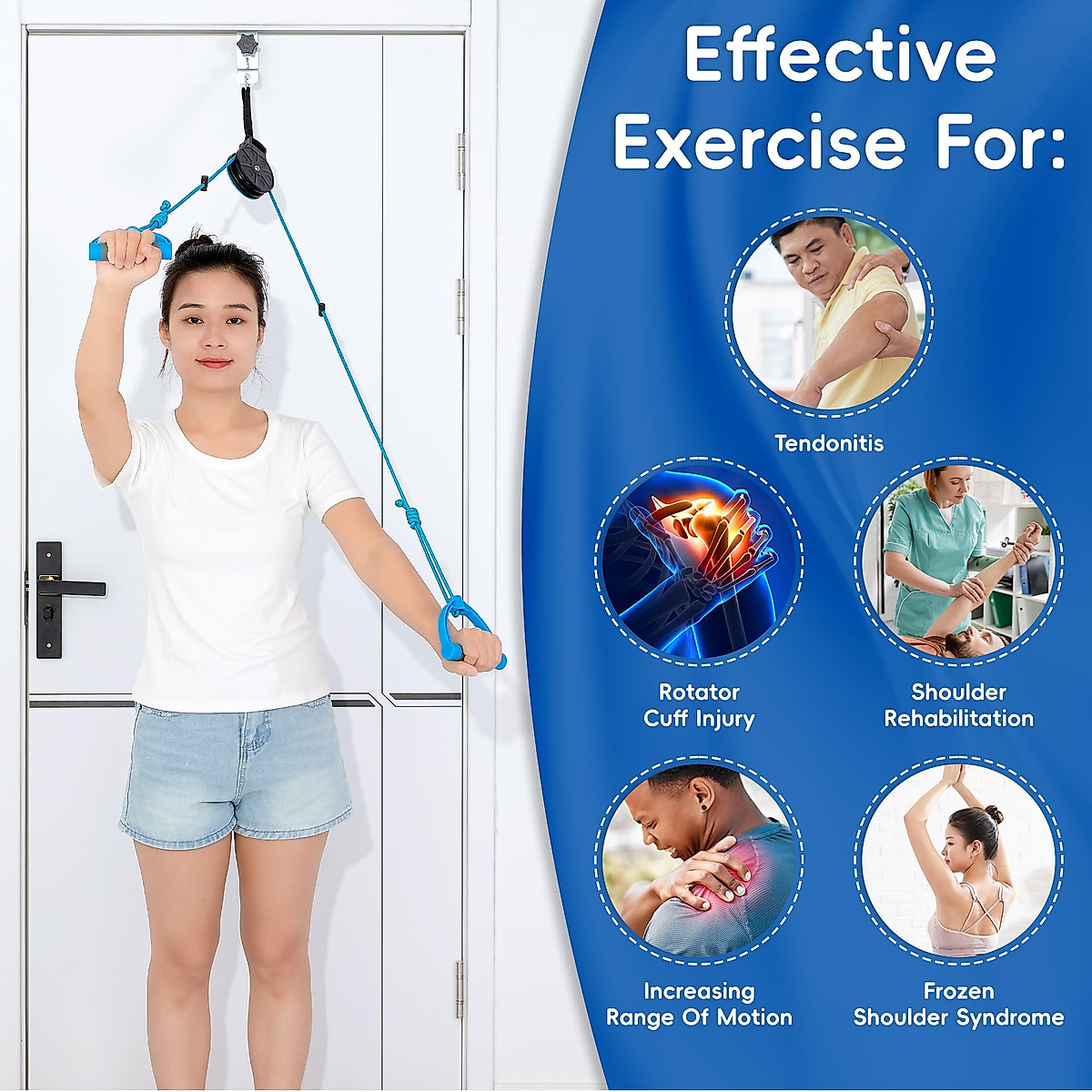 Fanwer Shoulder Pulley for Physical Therapy, Pulleys for Shoulder Rehab Over Door, Shoulder Pulley Over The Door Physical Therapy, Door Pulley with Fixed Metal Bracket