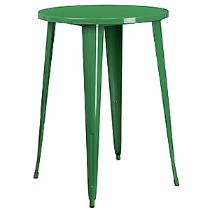 EMMA + OLIVER Commercial 30" Round Green Metal Indoor-Outdoor Bar Table Set-2 Cafe Stools