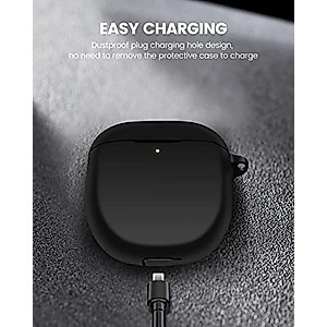 RISETECH Soft Silicone Case Compatible with Bose QuietComfort Earbuds II Case Cover 2022, Protective Charging Case with Keychain, Front LED Visible -Black