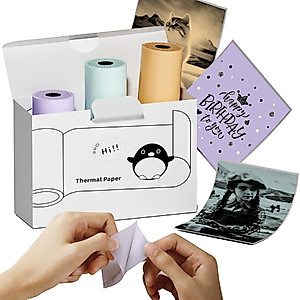 NelkoGlobal Mini Sticker Printer with 3 Rolls of 50mm*3.5m Green/Purple/Orange Self-Adhesive Thermal Printer Paper