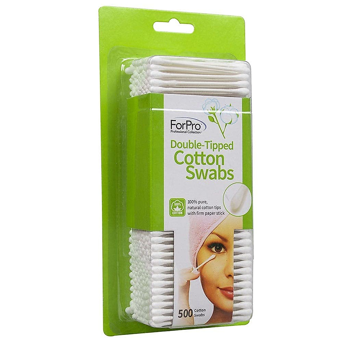 ForPro Double-Tipped Cotton Swabs, 100% Lint-Free Biodegradable Cotton, for Sensitive Skin, 500-Count (Pack of 4)