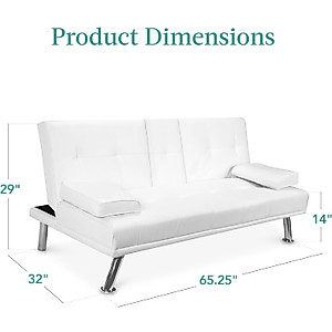 Convertible Folding Futon Sofa Bed with Metal Legs & 2 Cupholders, Modern Fabric Linen Upholstered Couch Loveseat Sleeper, Folding Couches Bed, Removable Armrests for for Small Spaces (White)
