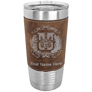 LaserGram 20oz Vacuum Insulated Tumbler Mug, Coat of Arms Dominican Republic, Personalized Engraving Included (Faux Leather, Rustic)