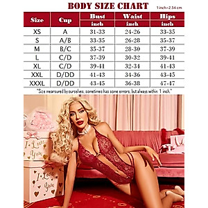 Avidlove Women Lingerie Halter V Neck Teddy Sexy Lace Bodysuit Mini Babydoll Wine Red Small