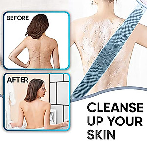 Extra Long Silicone Back Scrubber With Facial Cleansing Brush | Back Scrubber For Shower | Silicone Body Scrubber | Face Exfoliator, Back Scratcher, Bath Accessories | Cleanse and Soften Your Skin