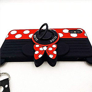 for iPhone XR Case Cute iPhone XR Case Minnie 3D Carton Camera with Rotating Ring Grip Holder Kickstand Lanyard Teens Girls Women Kids Soft Silicone Rubber Phone Case Cover for iPhone XR -6.1" (XR)