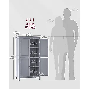 VASAGLE Bathroom Floor Storage Cabinet, Bathroom Storage Unit, Freestanding Cabinet with 4 Doors, Adjustable Shelves, 11.8 x 23.6 x 43.3 Inches, Mystic Gray UBBC552P36