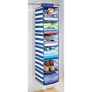 iDesign InterDesign ID jr Fabric Hanging Closet Storage Children's Clothing, Blankets, Toys, Bedding, Shoes, Accessories-6 Shelves, Navy/White IDjr Rugby 6 Shelf Sweater Organizer