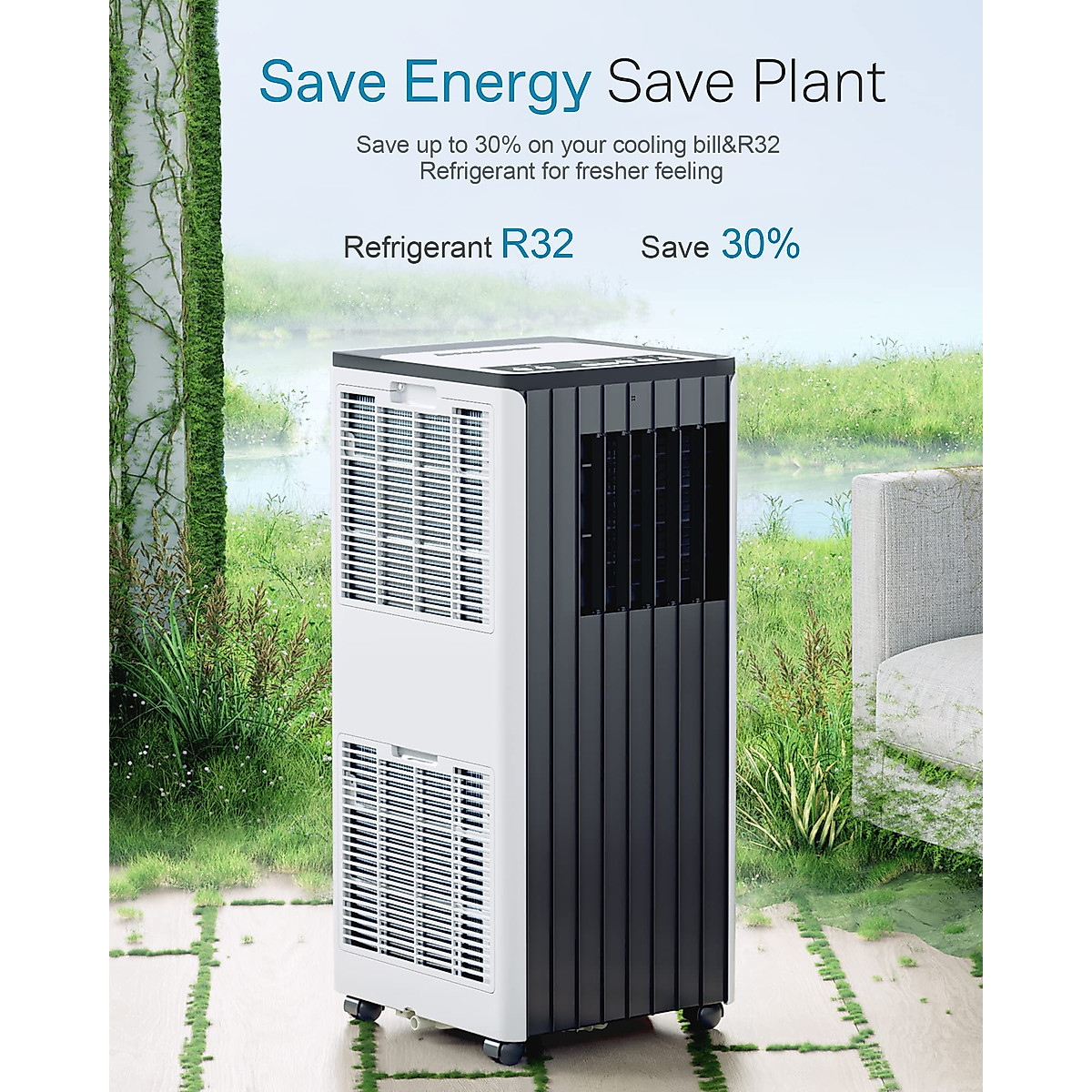 FIOGOHUMI 12000BTU Portable Air Conditioner - Portable AC Unit with Built-in Dehumidifier Fan Mode for Room up to 350 sq.ft. A030BDJ (no battery)