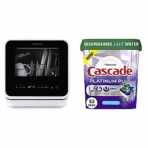 Farberware Portable Countertop Dishwasher with 5-Liter Built-in Water Tank - 5-Program System for Home & Cascade Platinum Plus Dishwasher Pod, Dishwasher Detergent
