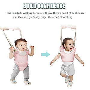 Huifen Baby Walker for Girls Adjustable Baby Walking Harness with Detachable Crotch Baby Support Assist Handheld Kids Walker Helper for Baby Learn to Walk (9-24 Months) (Breathable Pink) …