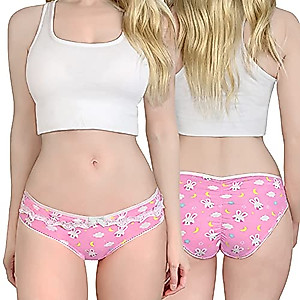 Littleforbig Women's Ladies Soft Cotton Underwear Comfortable Hipster Briefs 5 Colorful Pack Panties Set - Bedtime Bunny L Multicolor