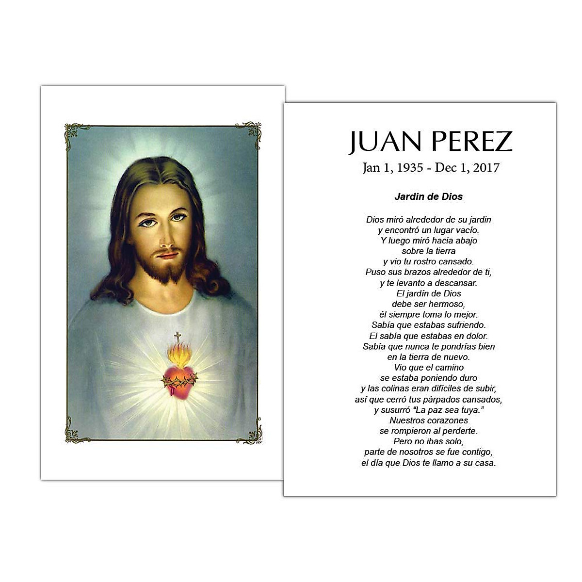 Tarjetas Funerales De Recordatorio (50 Cards) FPC1008ES Sagrado corazon de Jesus (Impreso personalizado - Seleccione oración deseada)