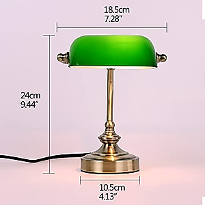 FIRVRE Green Glass Bankers Desk Lamp Traditional Classic Retro Mini Desk Light Plug-in for Bedroom Headboard Workplace Office Desk Library