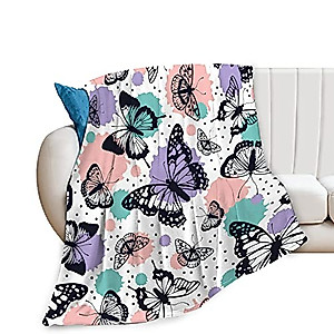 Butterfly Blanket Cozy Plush Flannel Fleece Colorful Butterflies Throw Blanket for Adult Youth Kids Ultra Soft Lightweight Fuzzy Party Blankets Gifts for Bed Couch Sofa 50"x40"