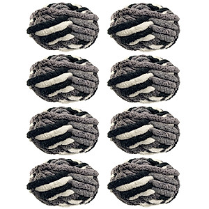 Chunky Chenille Yarn for Blanket 4LB, Multi Black Gray White 8 Pack Super Soft Thick Fluffy Jumbo Chunky Chenille-Style Polyester Arm Knitting Multicolor Yarn for Home Décor Projects 2kg / 220 Yards