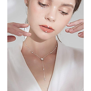 SLUYNZ 925 Sterling Silver Star Y Necklace for Women Teens CZ Star Necklace Snowflake Choker Necklace Pendant (A-Silver)